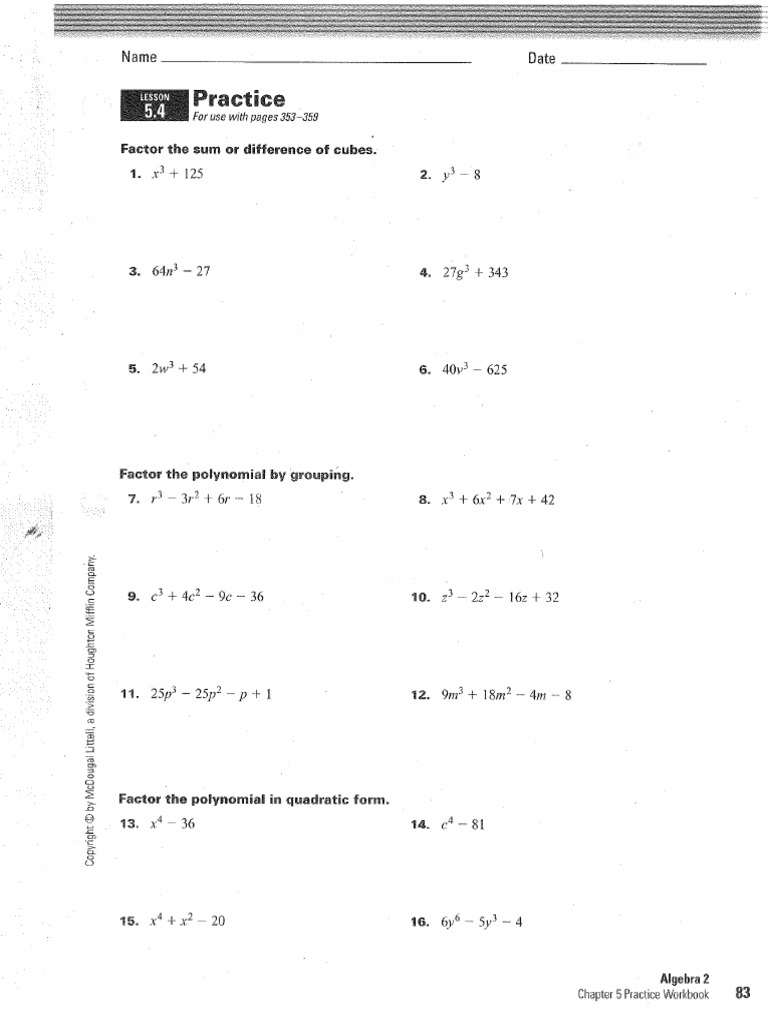 Algebra 2 - Section 5-4 Practice | PDF