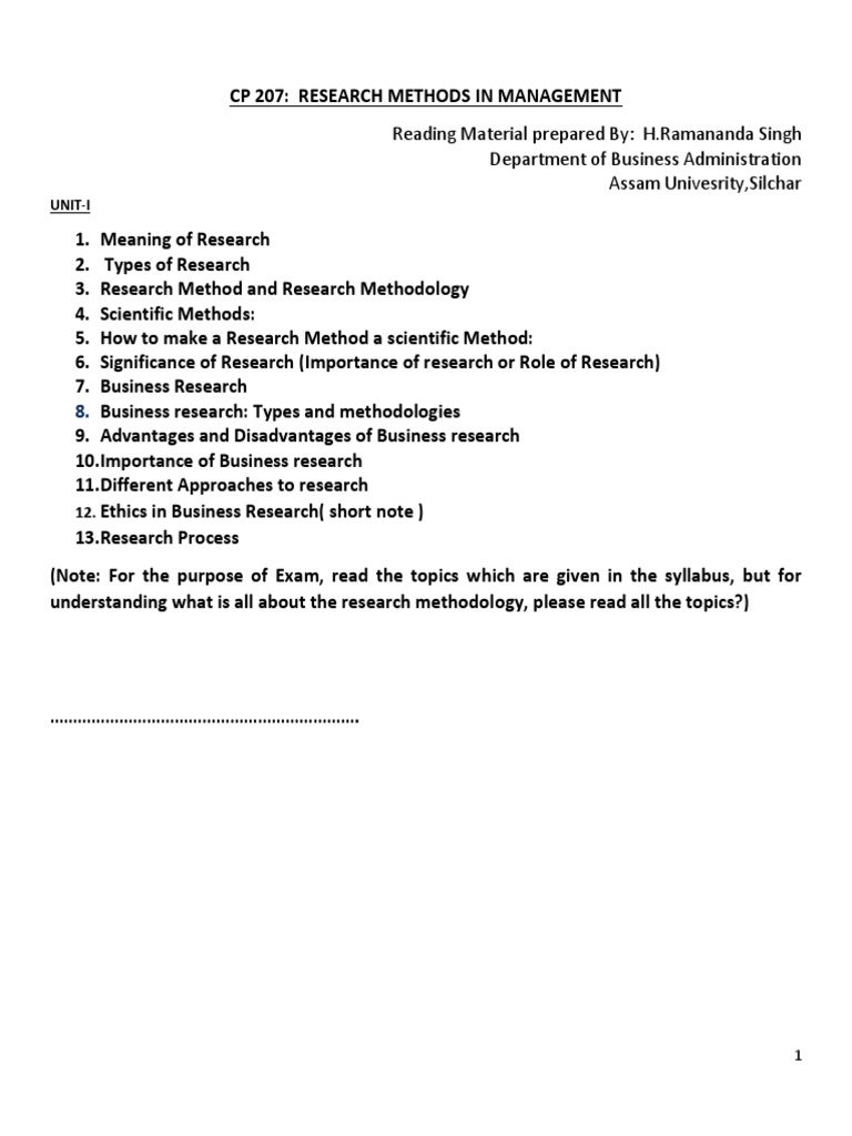 Reading Material Research Methods in Management (cp-207) PDF | PDF ...