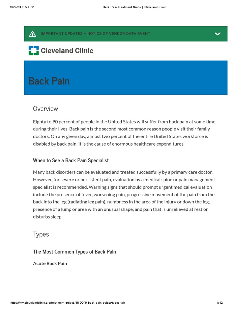 Back Pain Treatment Guide - Cleveland Clinic PDF | PDF
