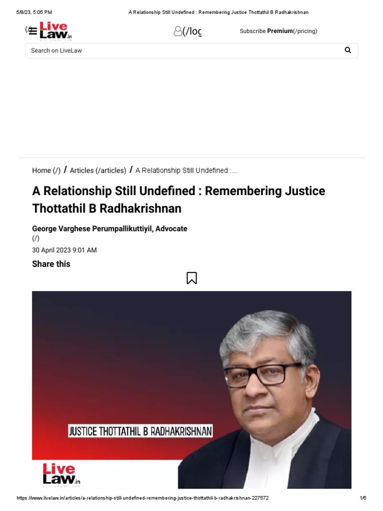 A Relationship Still Undefined - Remembering Justice Thottathil B ...