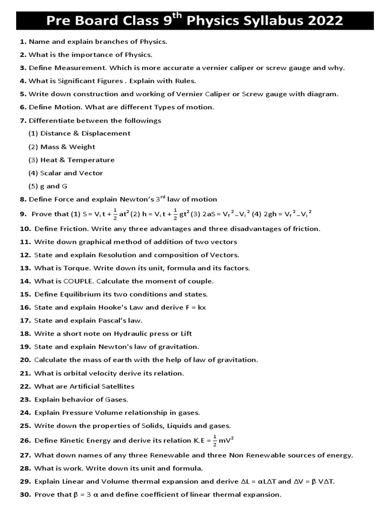 Pre Board Physics syllabus.pdf | PDF