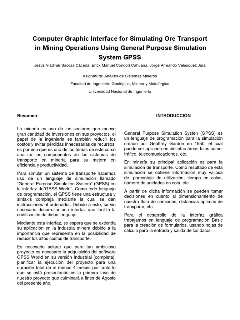 Computer Graphic Interface For Simulating Ore Transport in Mining ... Computer Graphic Interface For Simulating Ore Transport in Mining ...