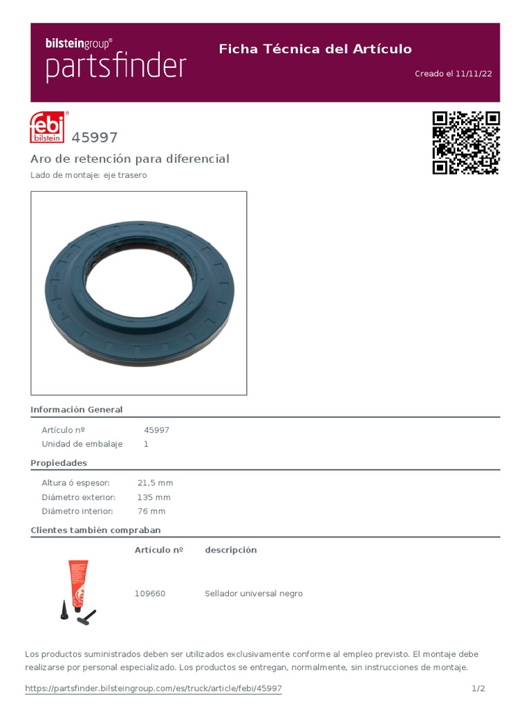 Aro de Retención 45997 para Diferencial | PDF