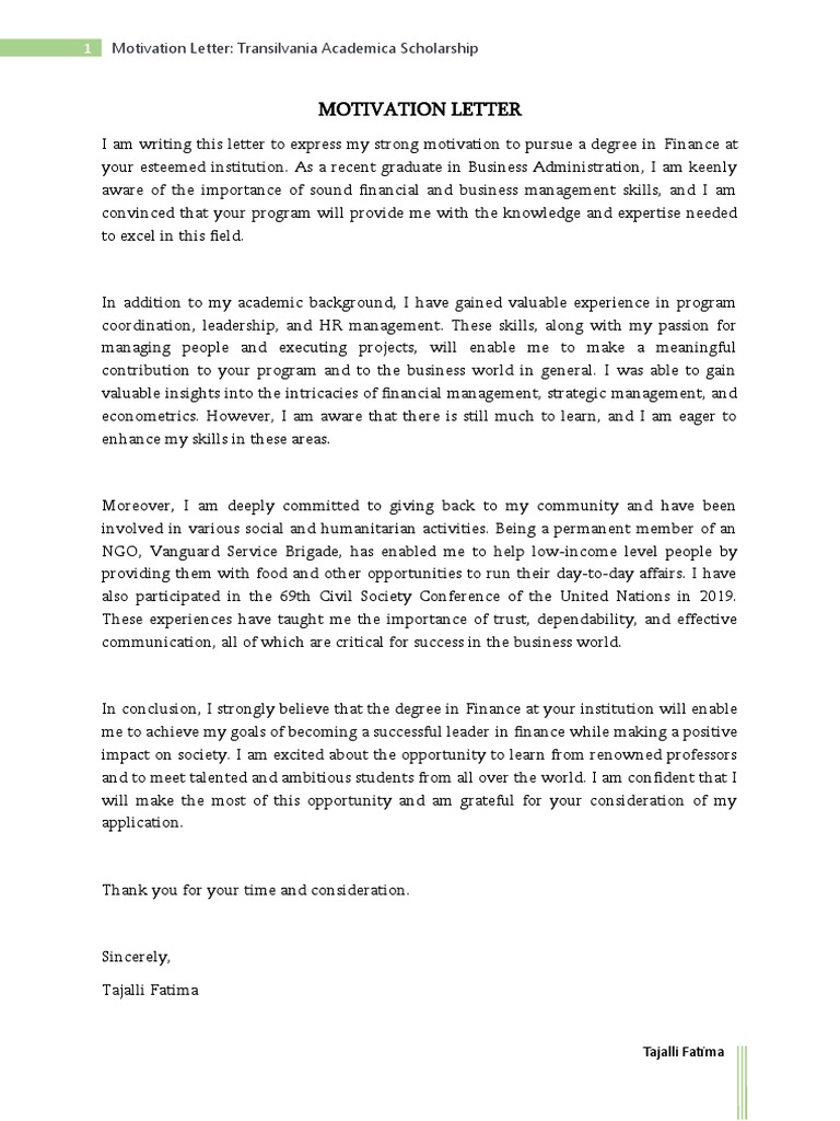 Motivation Letter | PDF