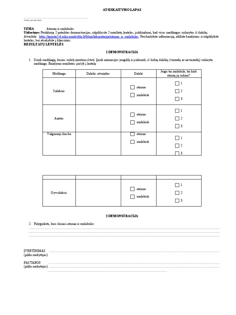 Tir - Darbas - Atomai Ir Molekulės - Užd - Lapas | PDF