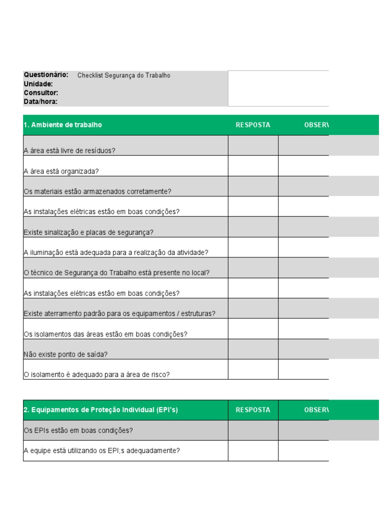 Modelo de Checklist para Seguranca Do Trabalho | PDF