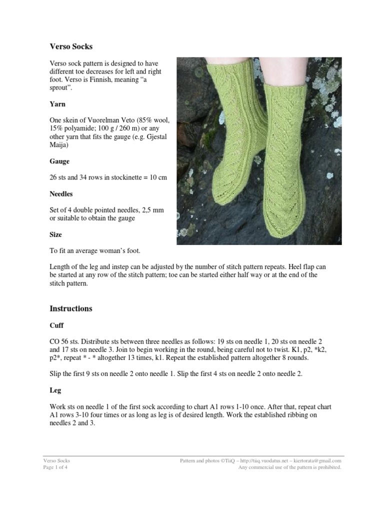 Verso Socks: Any Commercial Use of The Pattern Is Prohibited. Verso ...