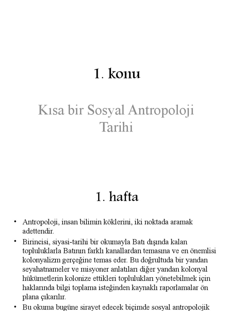 Hafta Sosyal Antropolojiye Giriş 1. Konu | PDF