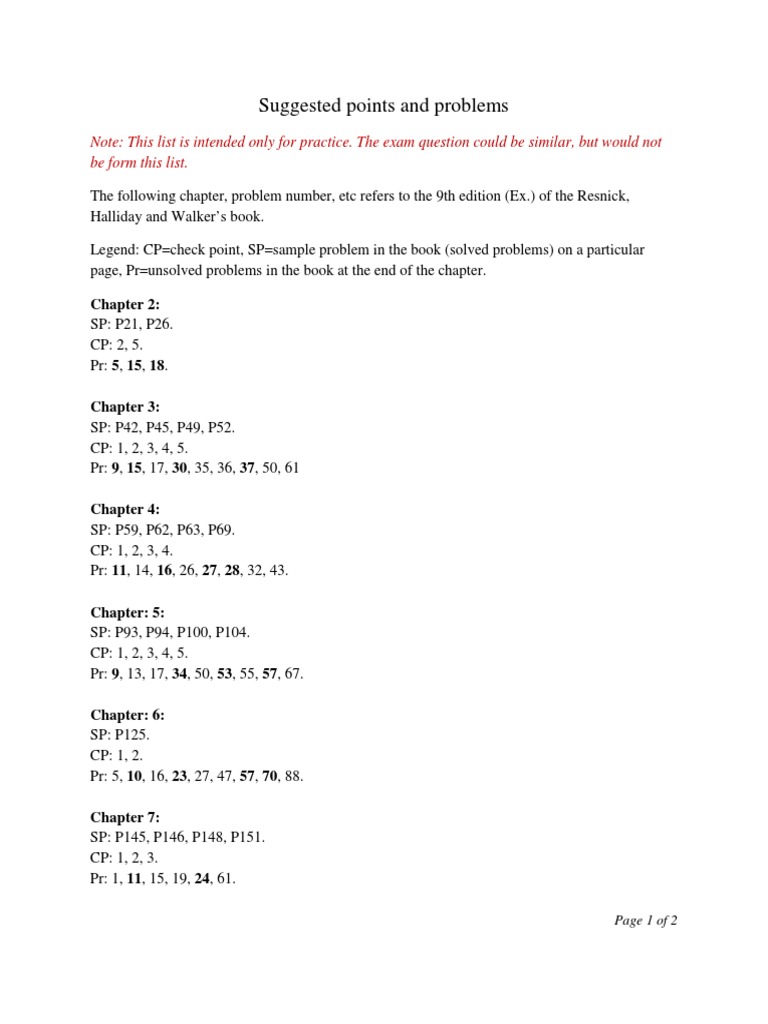 Suggested Points and Problems of PHY-111 Bracu (For 9th Edition) | PDF