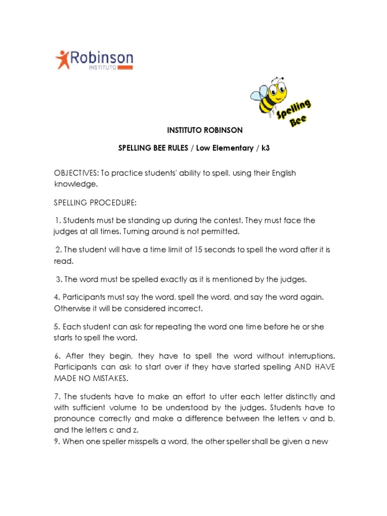 K3 Spelling Bee Rules and Schedule | PDF