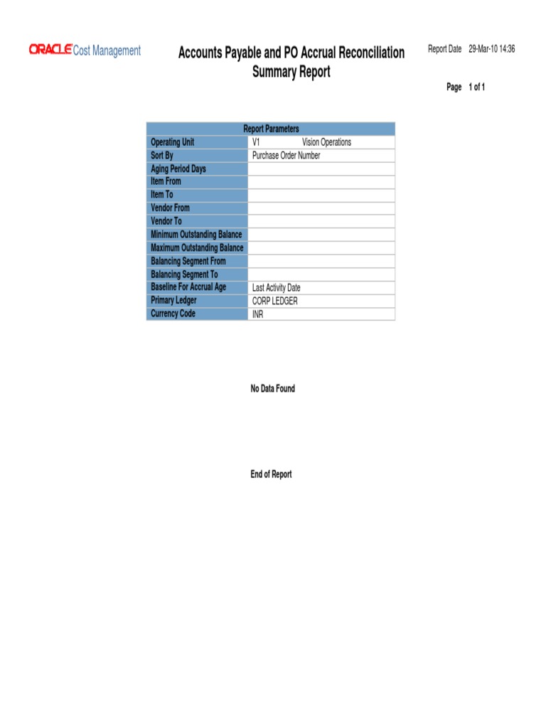 AP and PO Accrual Reconciliation Report | PDF