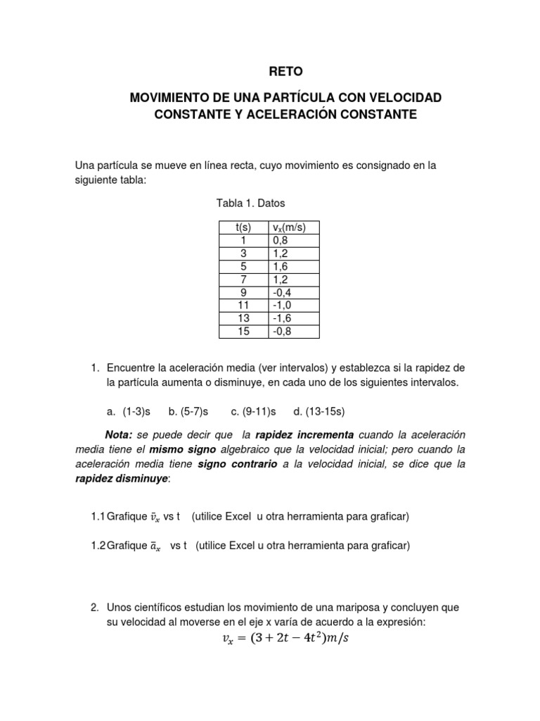 Reto 2-Cinemática - Movimiento Con Velocidad y Acelreación Constante ...
