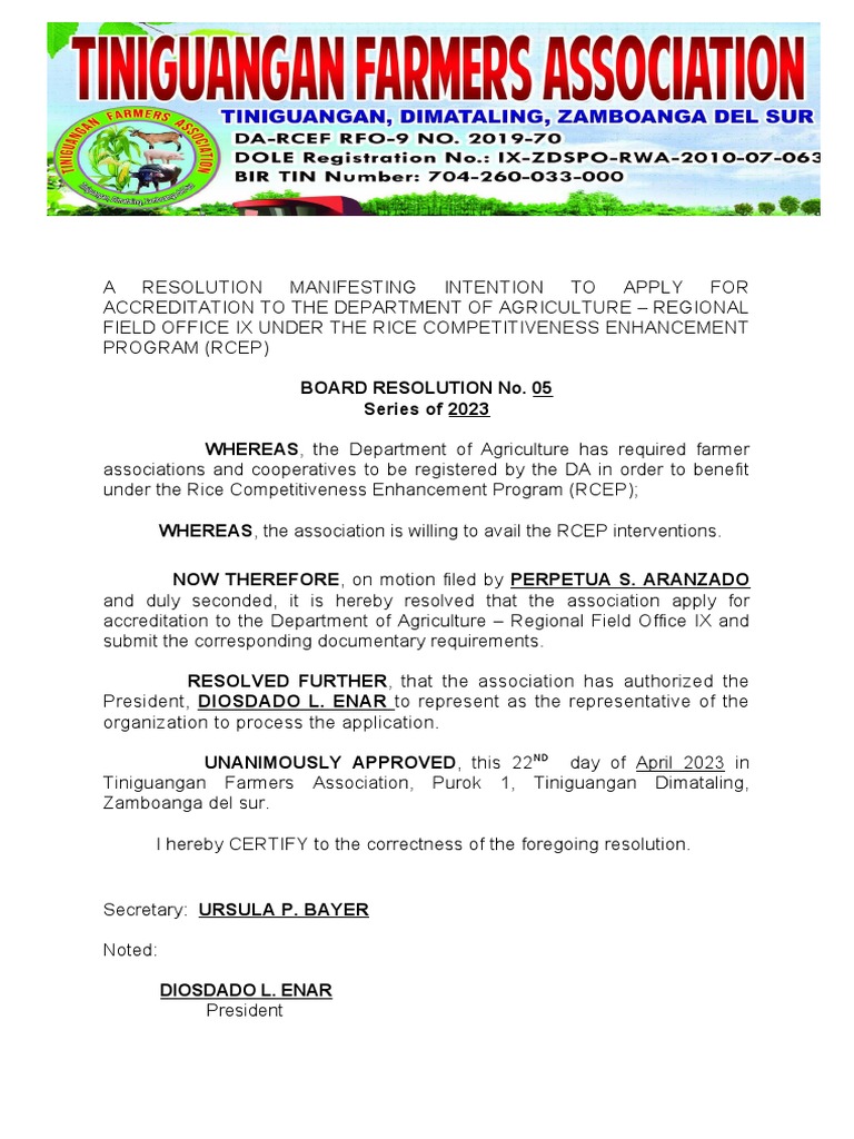 Board Resolution for Accreditation RCEP | PDF