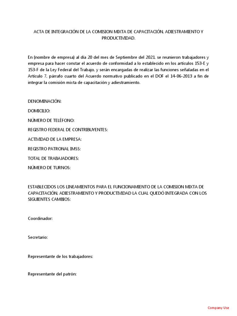 Acta Comisión Mixta de Capacitación, Adiestramiento y Productividad ...