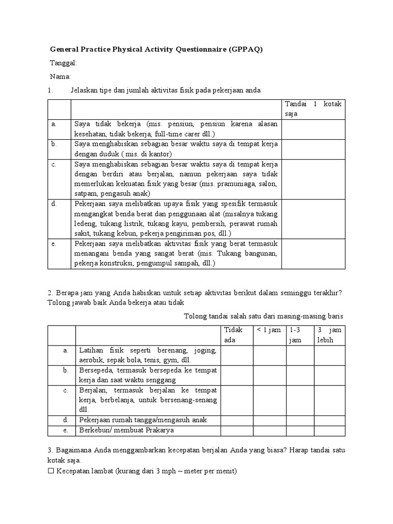 General Practice Physical Activity Questionnaire Indonesia | PDF