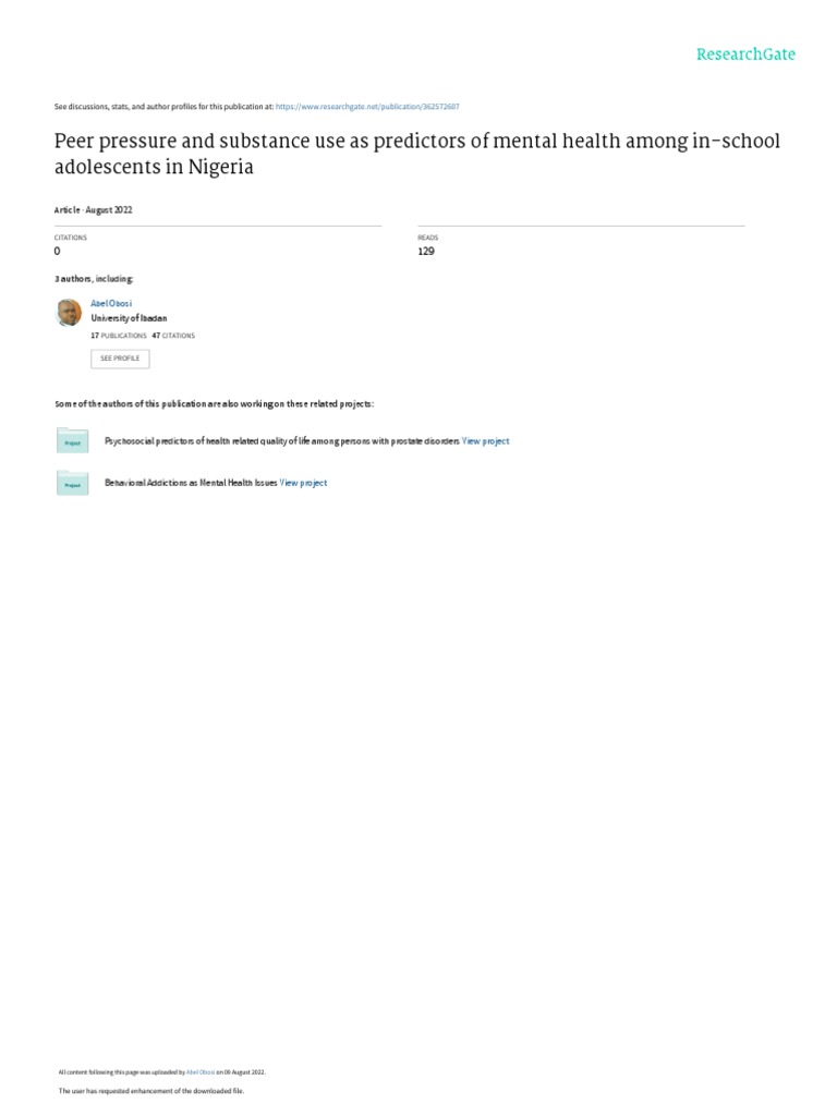 Peer Pressure and Substance Use As Predictors of Mental Health Among In ...