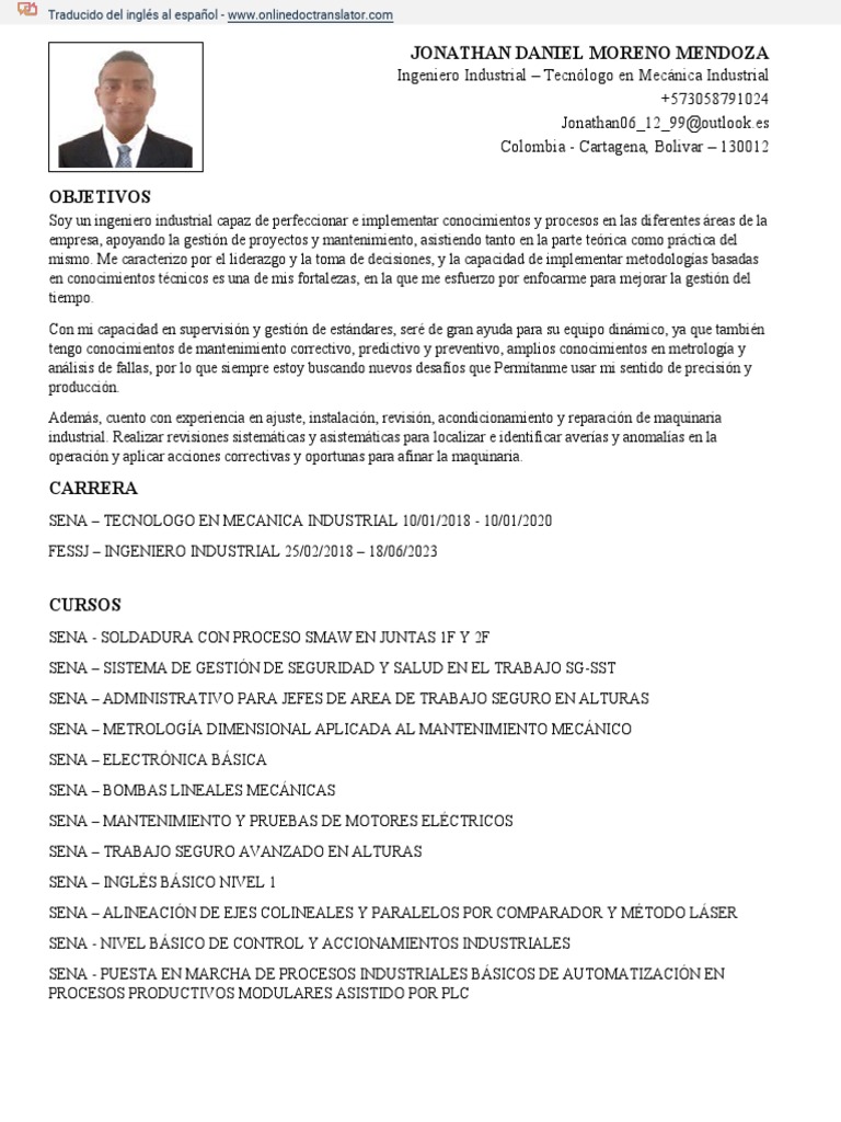 Perfil Profesional De Ingeniero Industrial Colombiano Con Experiencia
