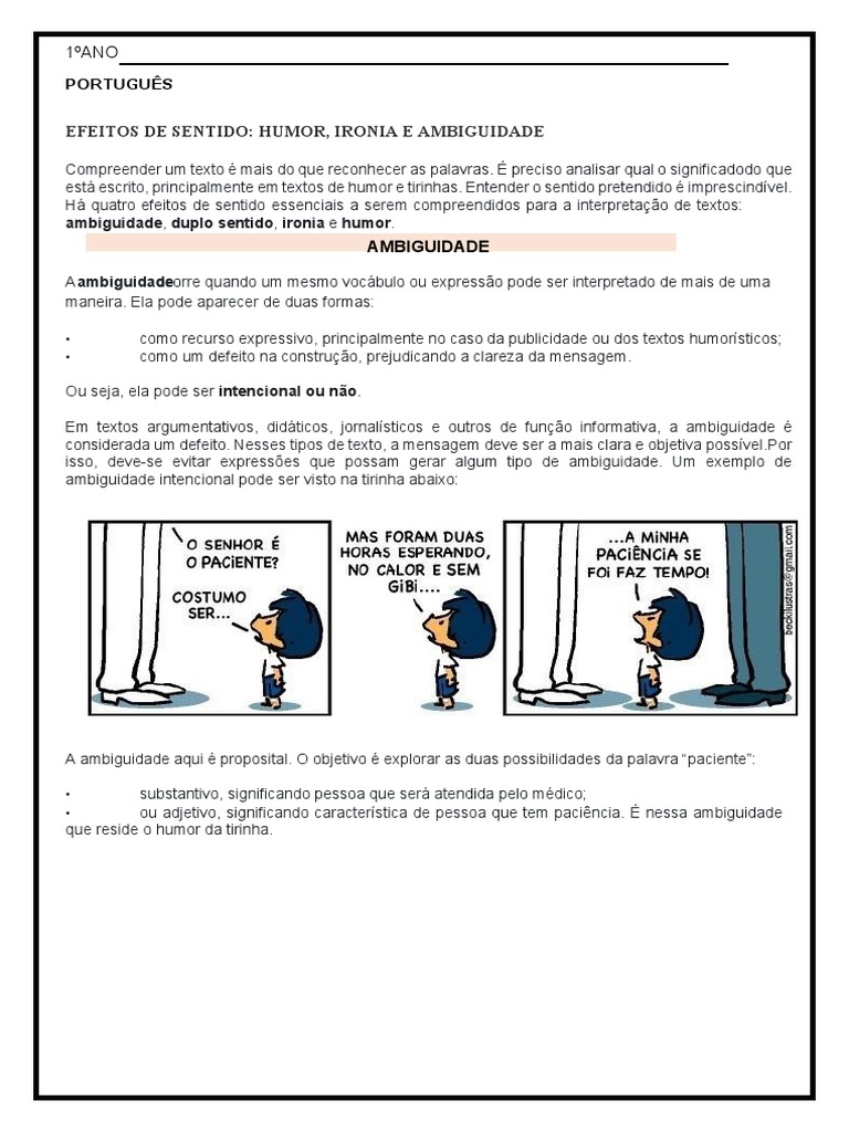 Efeitos de Sentido: Compreendendo a Ambiguidade, Ironia e Humor em Textos | PDF