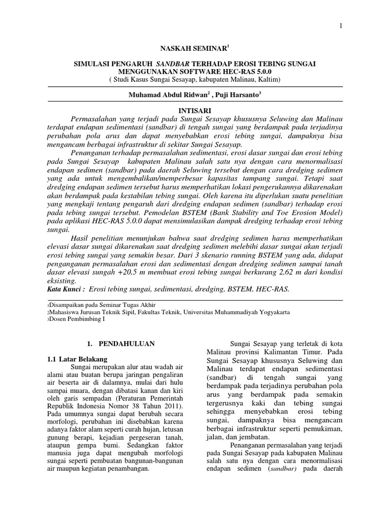 Naskah Seminar Simulasi Pengaruh Sandbar Terhadap Erosi Tebing Sungai ...