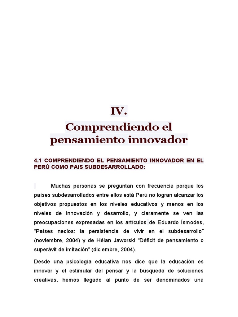 IV. Comprendiendo El Pensamiento Innovador | PDF