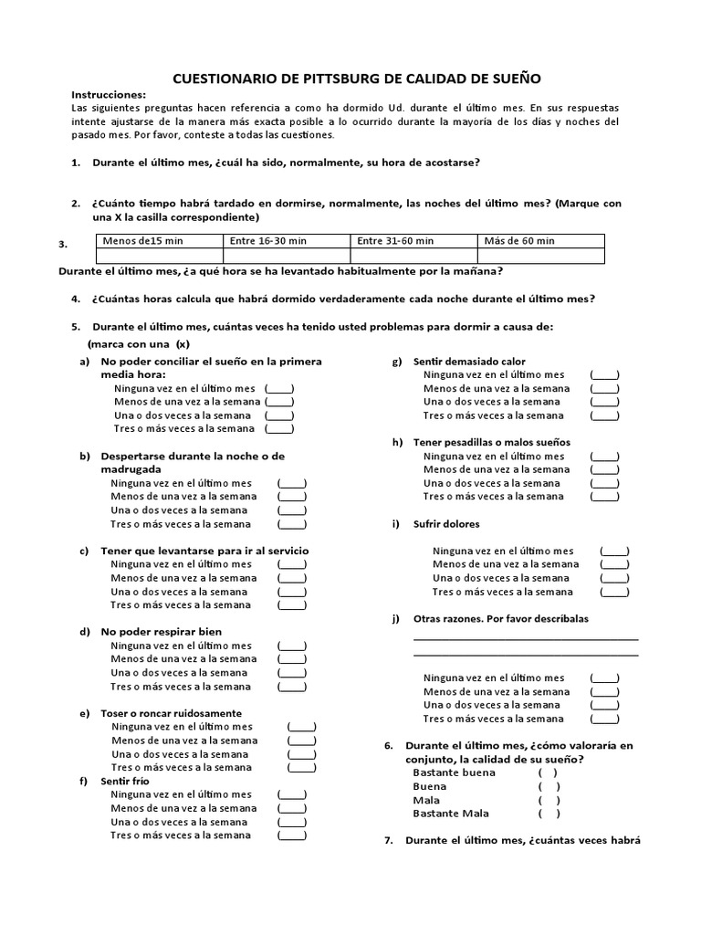 Cuestionario de Pittsburgh sobre Sueño | PDF