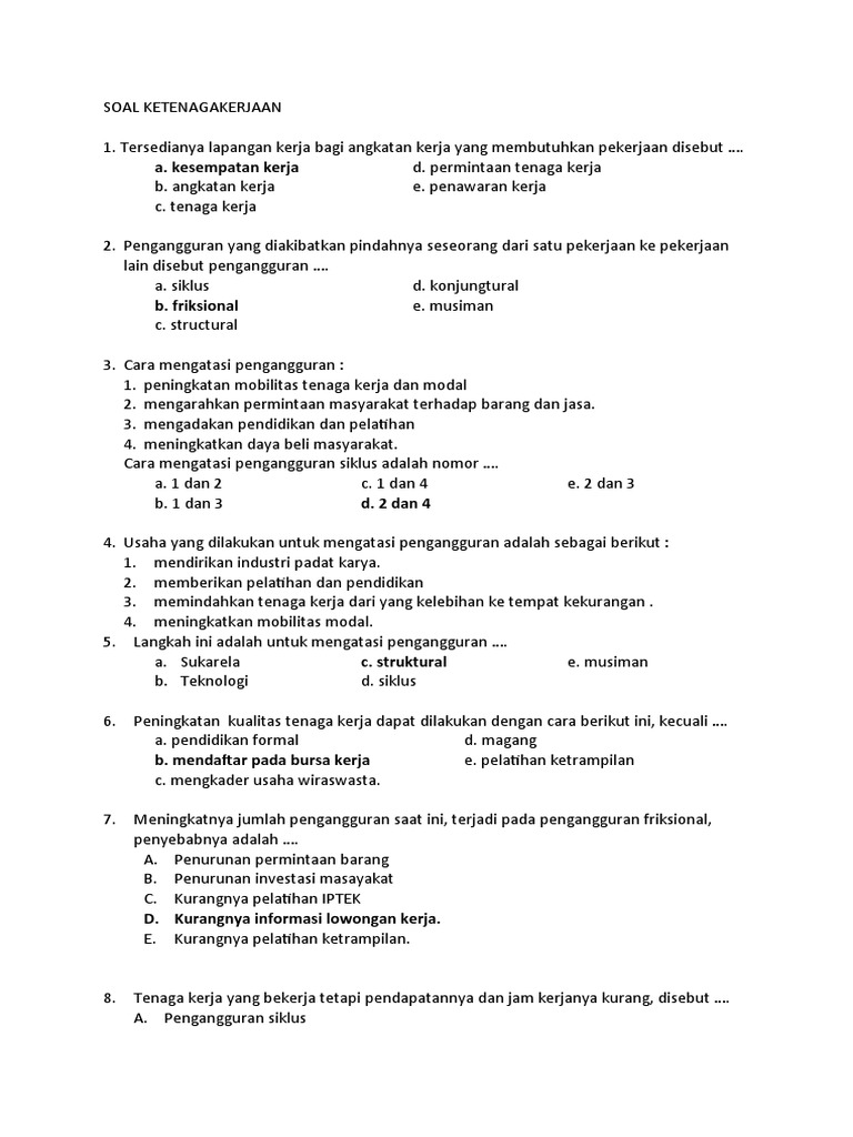 SOAL KETENAGAKERJAAN pg1 | PDF