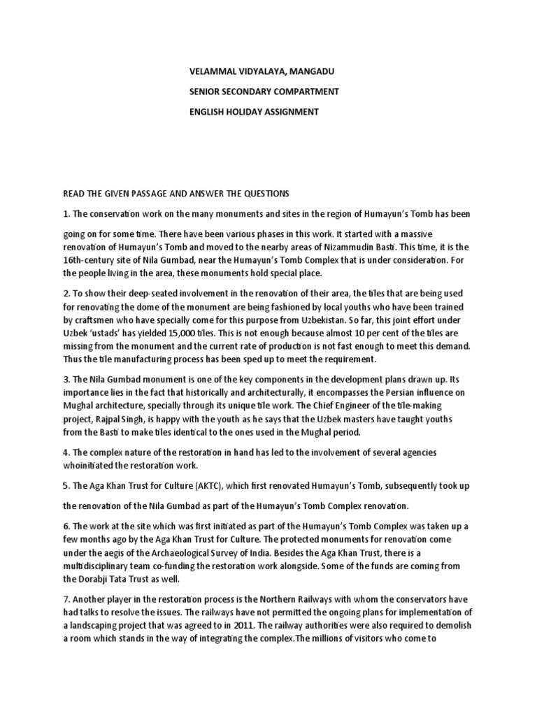 Eng-Holiday Assignment classXII | PDF