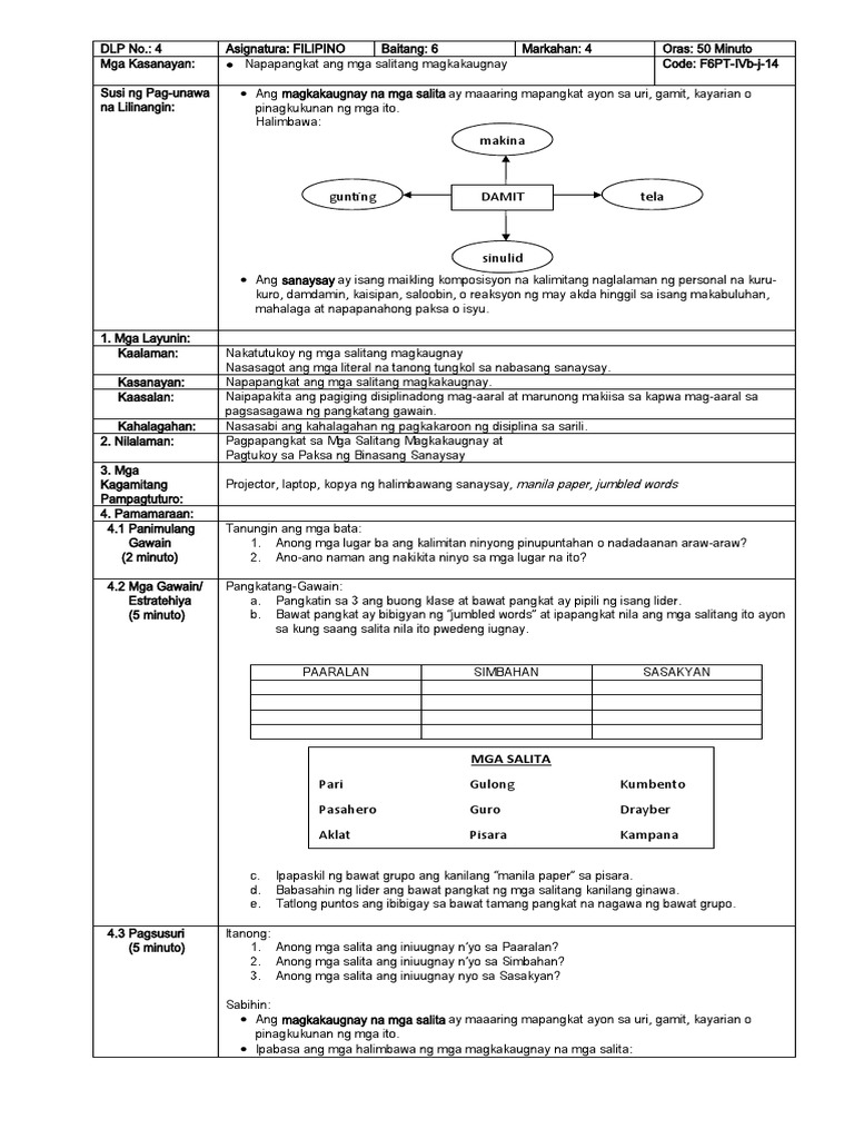 DLP No. 4 - FILIPINO - COT 1 | PDF