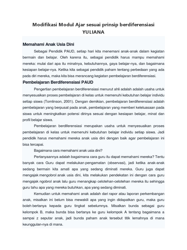 Modifikasi Modul Ajar Sesuai Prinsip Berdiferensias1 PDF | PDF