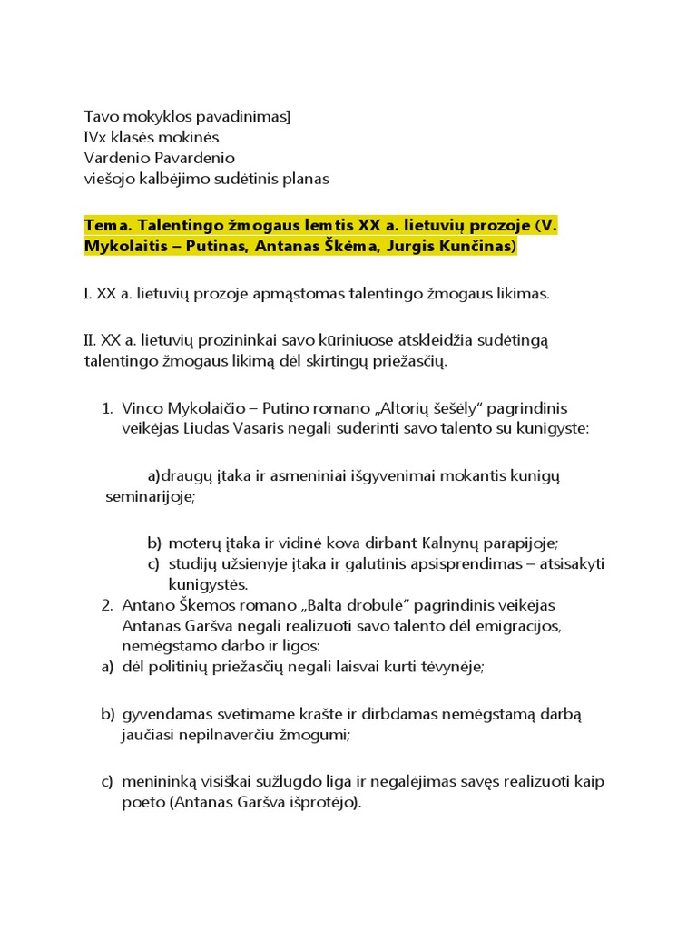 Plano Pavyzdys | PDF