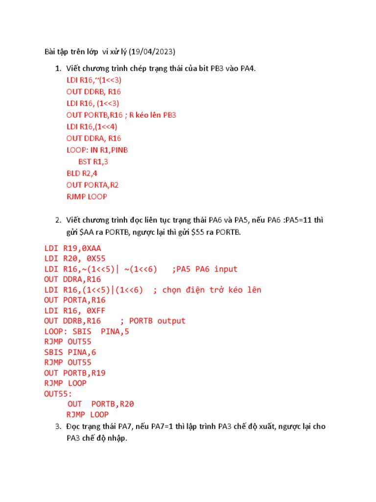 Đáp án Bài tập VXL trên lớp (12.04.2023) | PDF