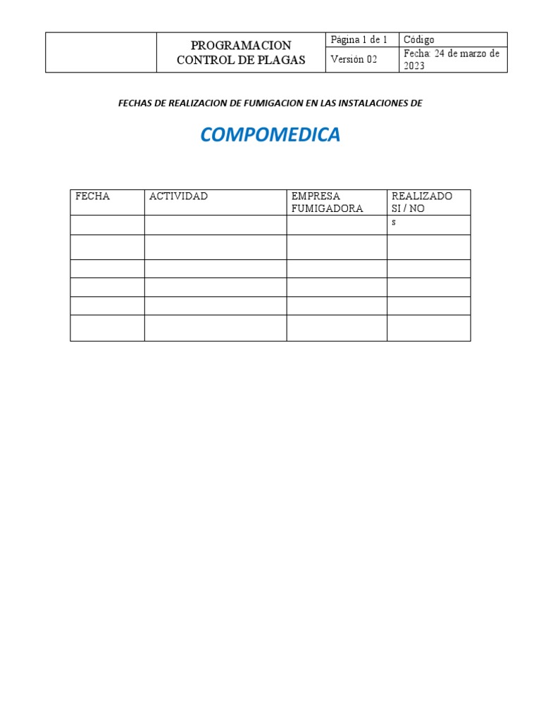 Programacion Control de Plagas | PDF