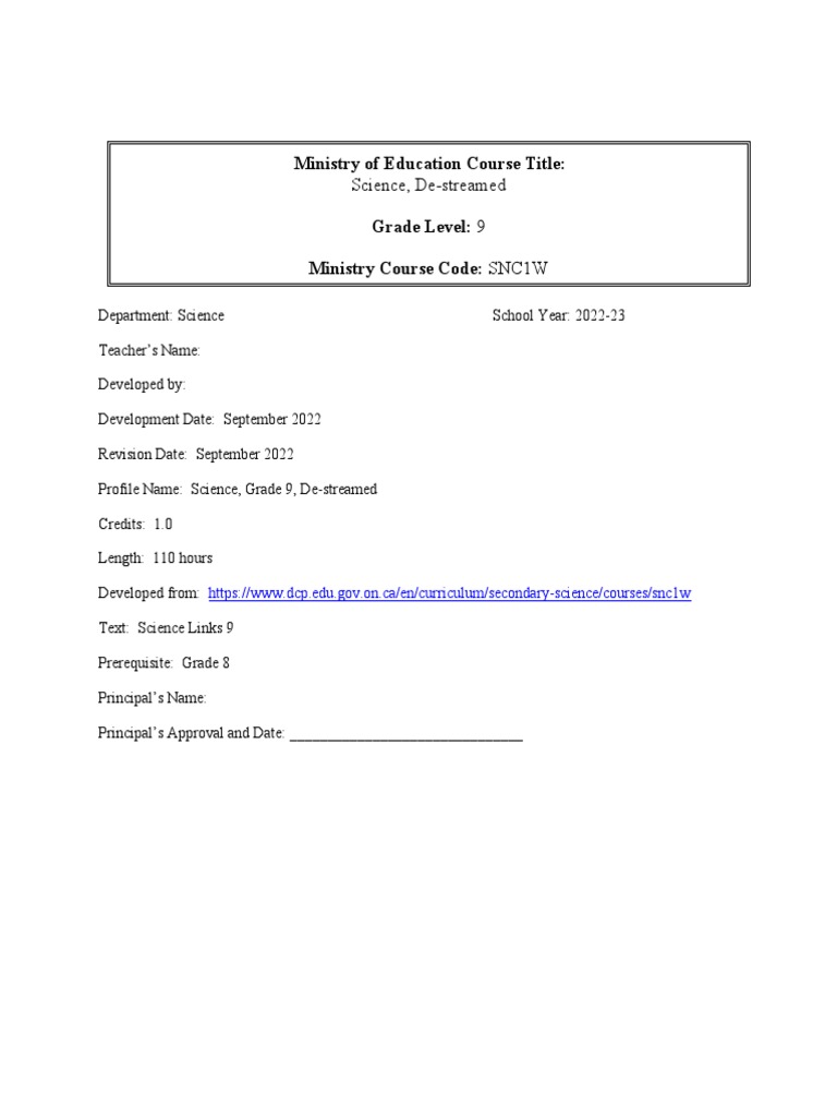 SNC1W Course Outline (Generic) | PDF