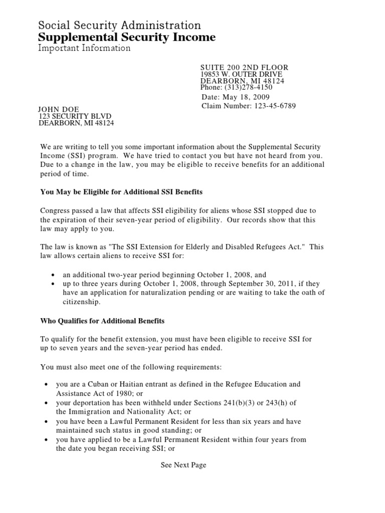 Main - Sample Ssi Award Letter PDF | PDF