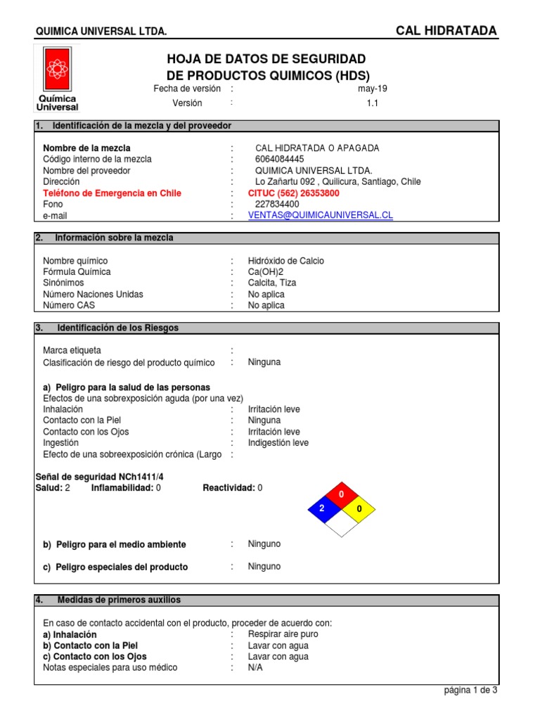 Propiedades y manejo seguro de la cal hidratada | PDF