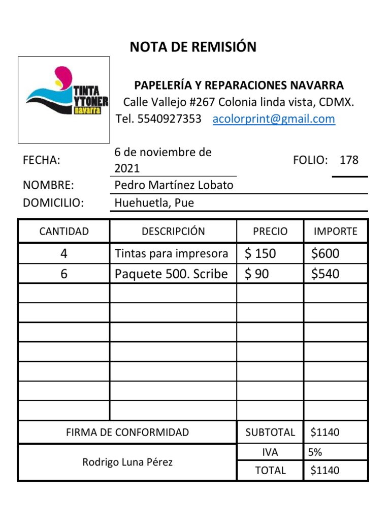 Formato Nota de Remisión PDF | PDF