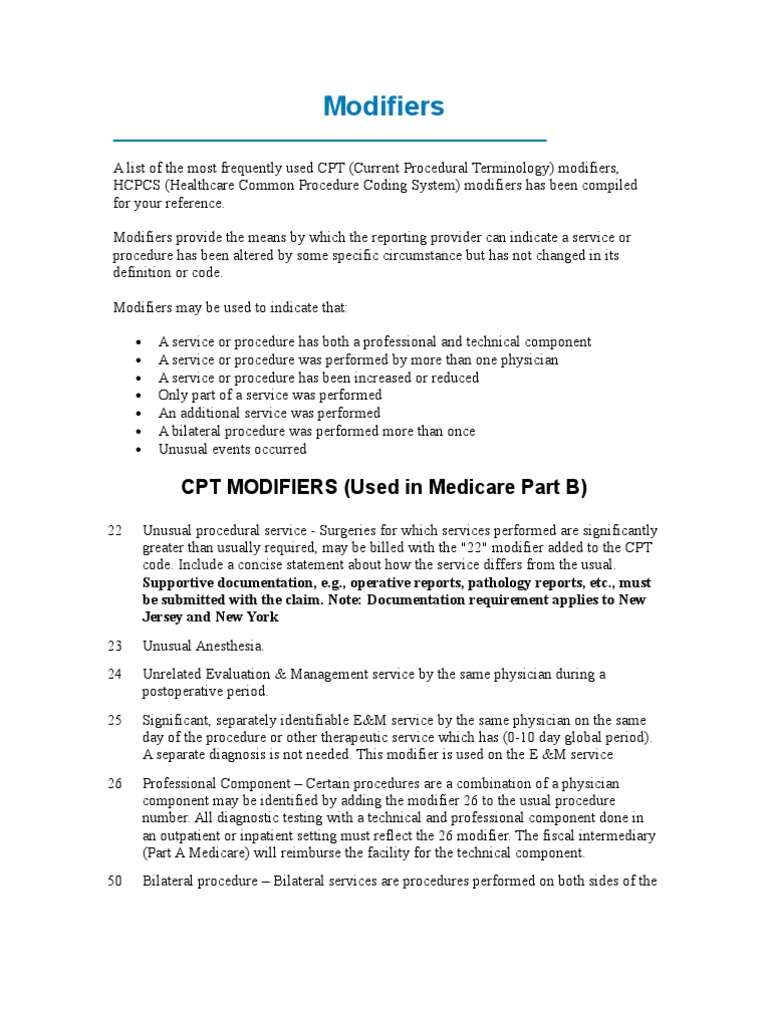Modifiers | Surgery | Medicare (United States)