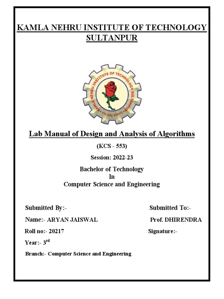 ARYAN DAA Practical FILE.pdf | PDF | Algorithms And Data Structures | Mathematical Logic