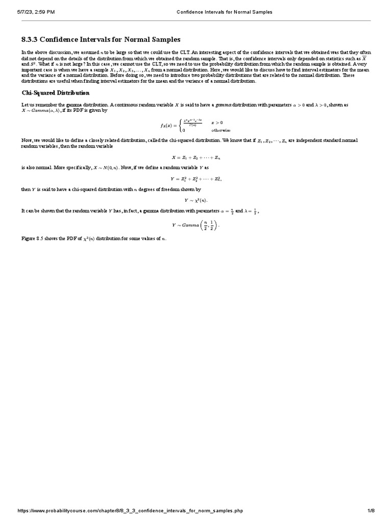 Confidence Intervals For Normal Samples PDF | PDF