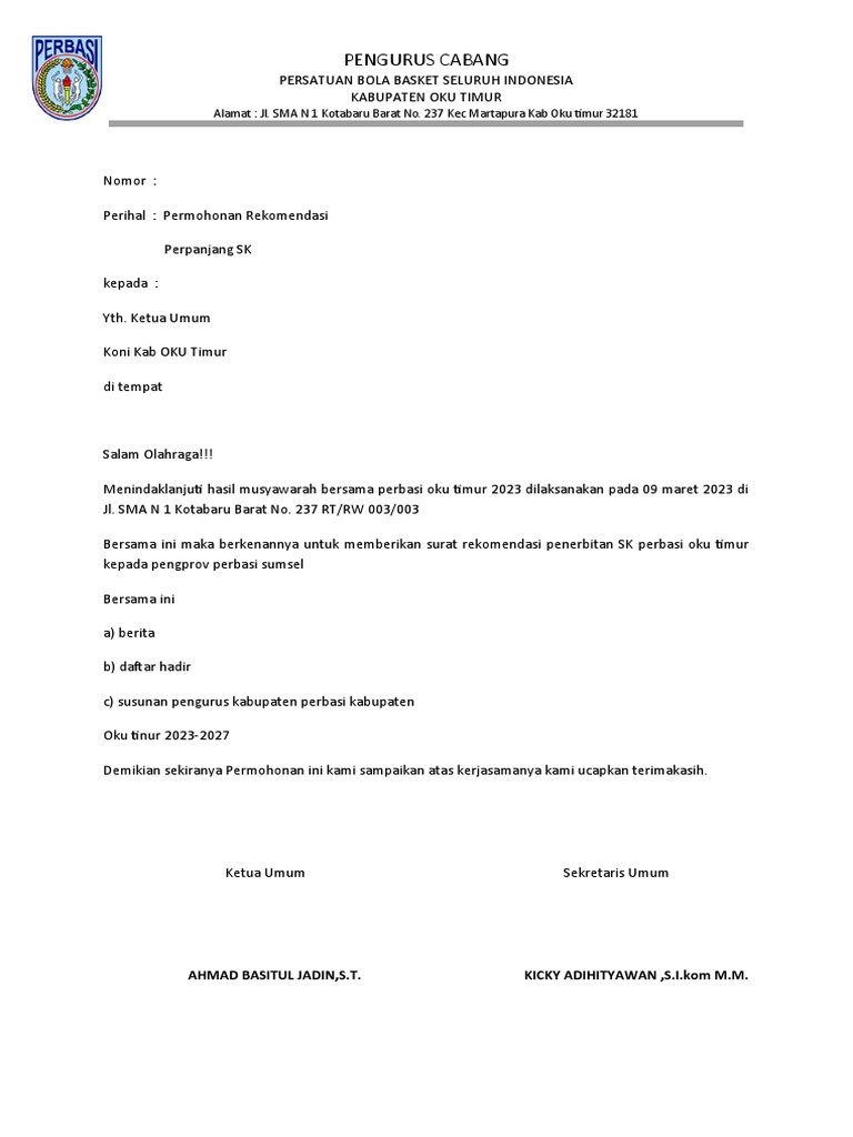 Surat Perbasi | PDF Surat Perbasi | PDF