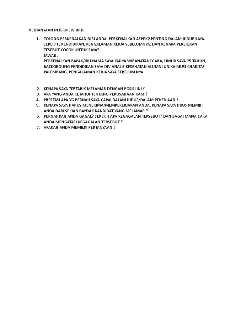 Pertanyaan Interview HRD | PDF