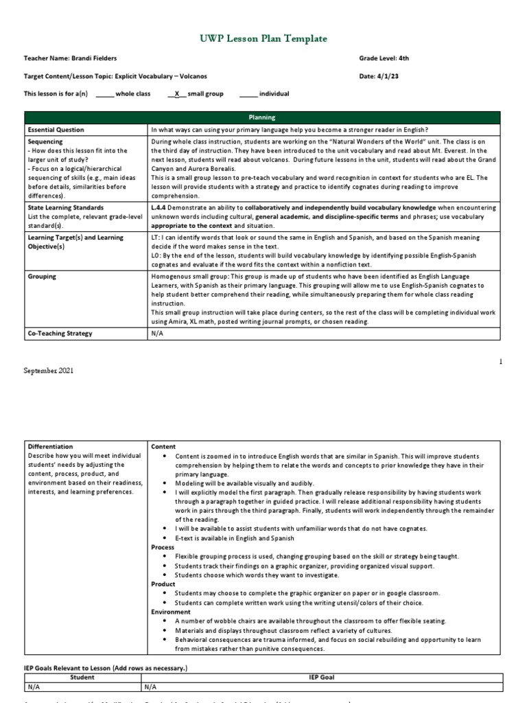 Vocabulary Lesson Plan | PDF