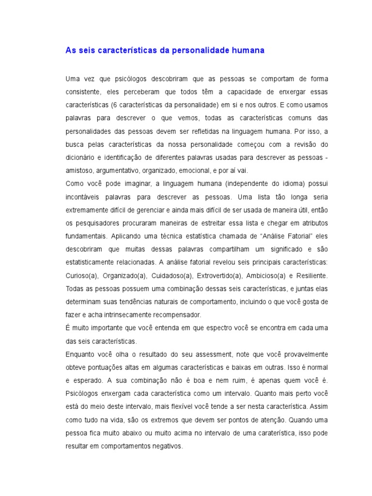 As Seis Características Da Personalidade Humana | PDF