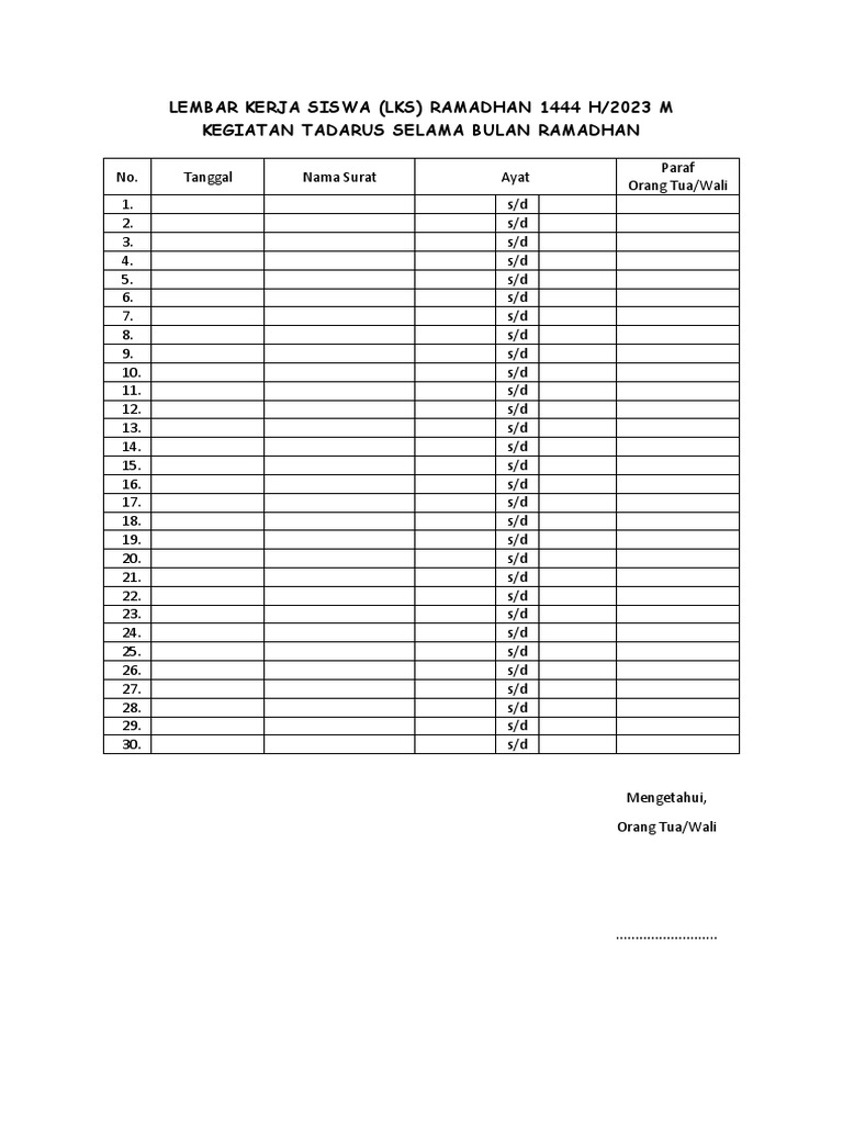 LKS Tadarus Ramadhan 1444 H/2023 M | PDF
