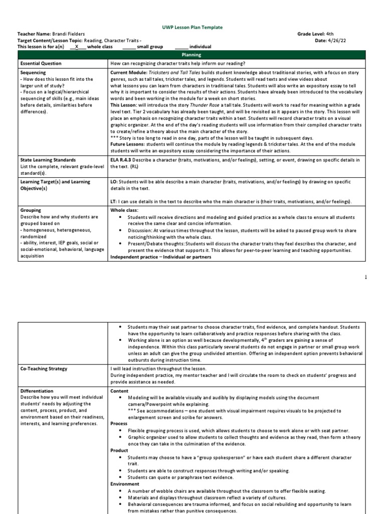 Comprehension Lesson Plan | PDF