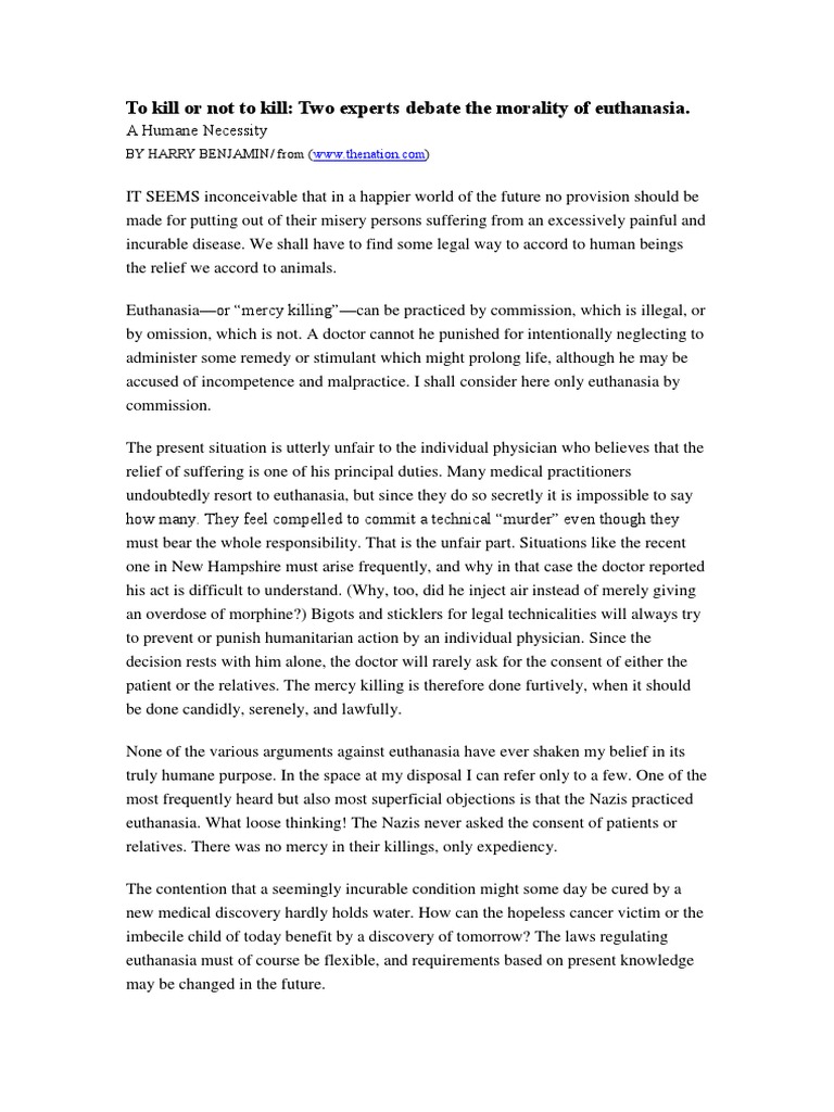 Euthanasia: A Debate on Morality | PDF | Physician | Death