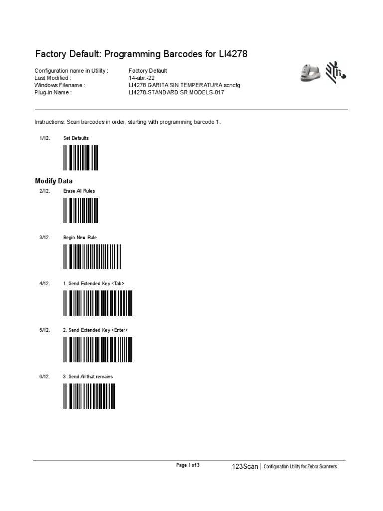 LI4278 Barcode Programming Guide | PDF