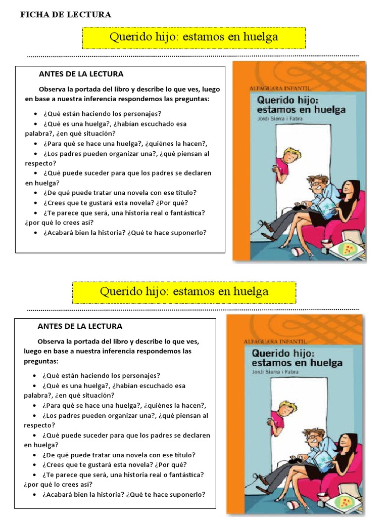 Ficha de Lectura - Querido Hijo Estamos en Huelga - Antes de La Lectura ...