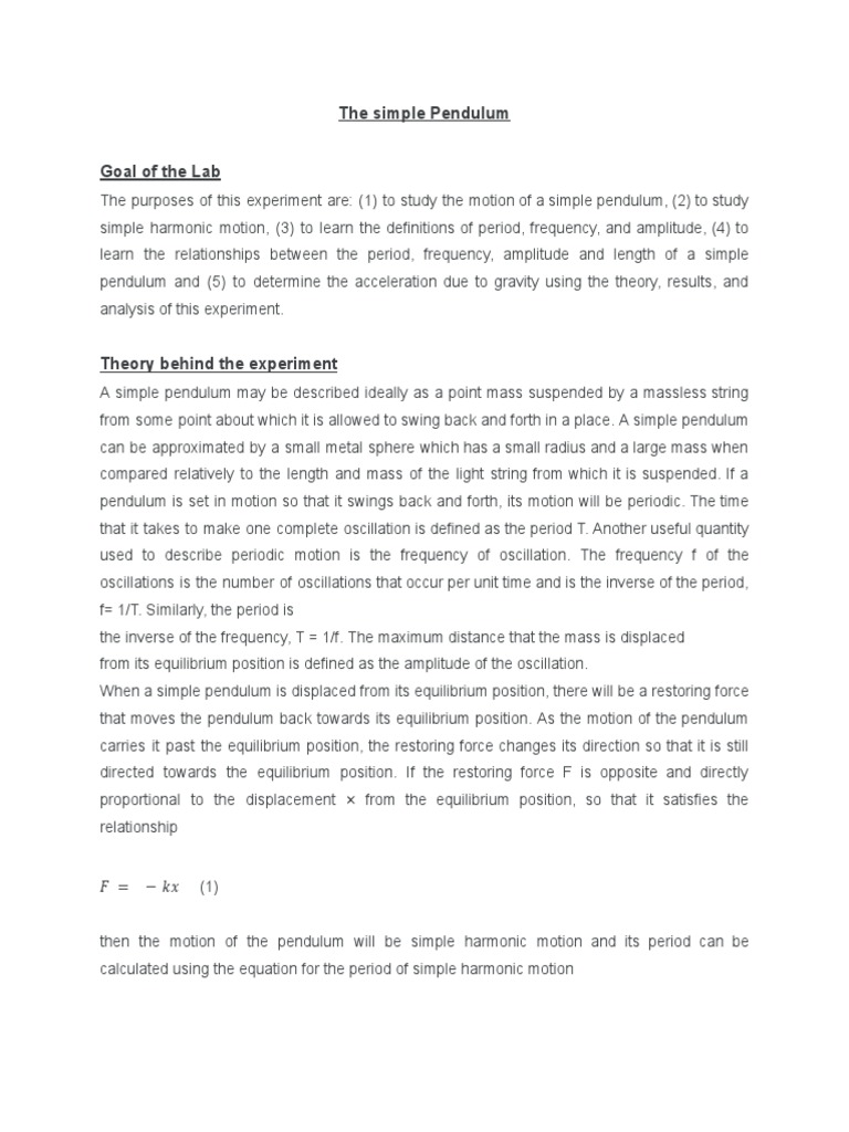 Pendulum Lab Report | PDF | Pendulum | Oscillation Pendulum Lab Report | PDF | Pendulum | Oscillation