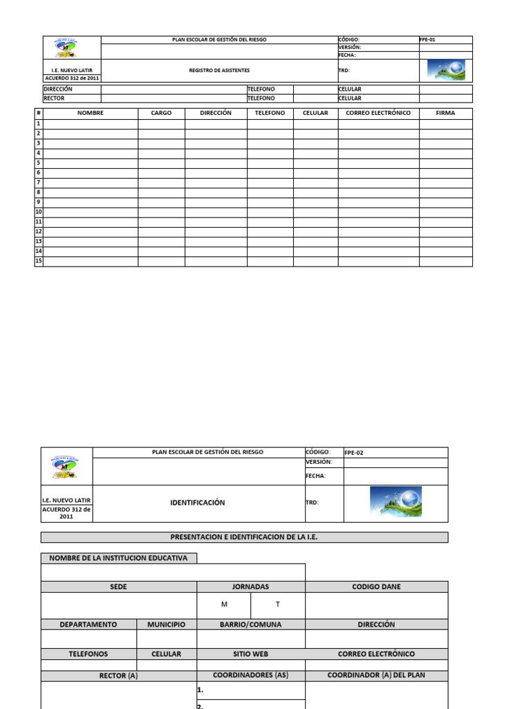 Formatos - PEGR IE Nuevo Latir 60427 | PDF